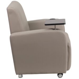 Flash Furniture George Gray LeatherSoft Guest Chair with Tablet Arm, Front Wheel Casters and Cup Holder