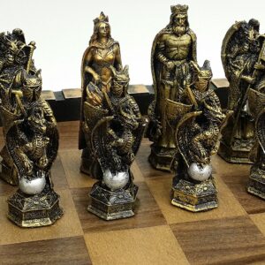 HPL King Arthur Camelot Knights Medieval Times Dragon Fantasy Chess Set W Castle Board 17"