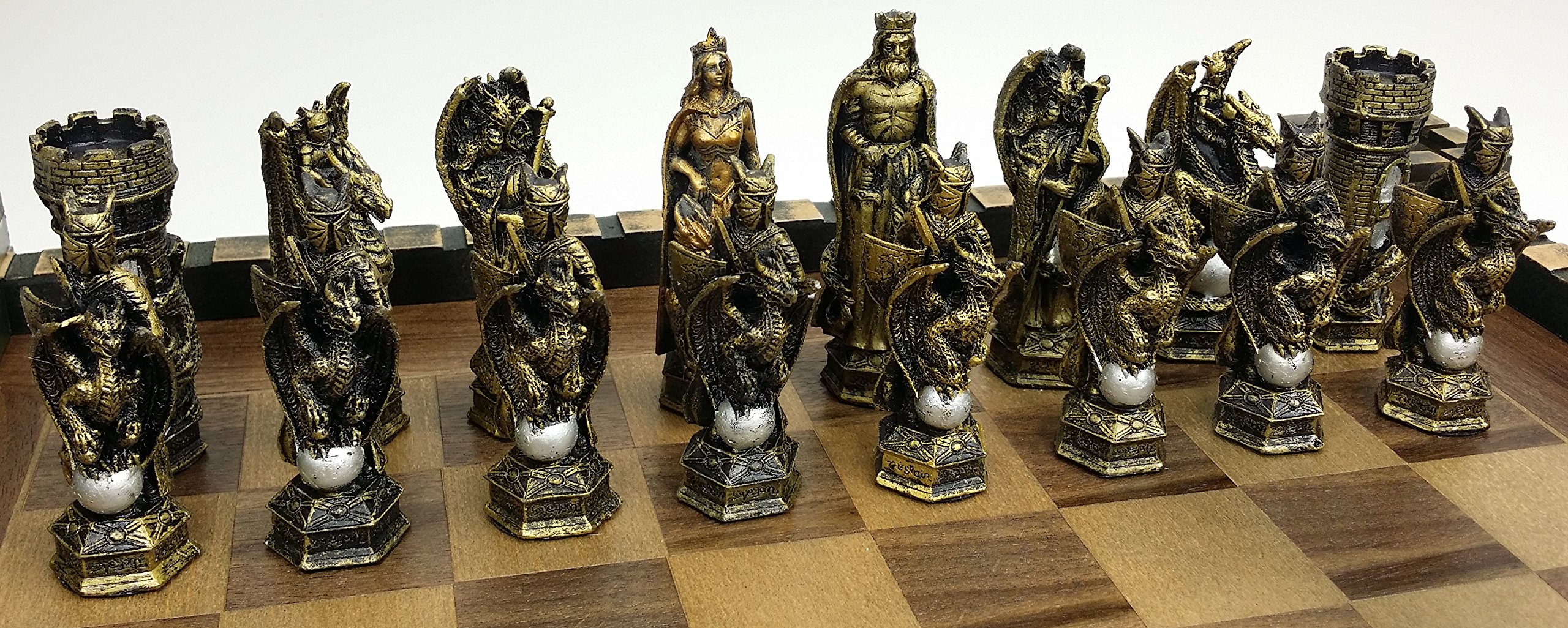 HPL King Arthur Camelot Knights Medieval Times Dragon Fantasy Chess Set W Castle Board 17"