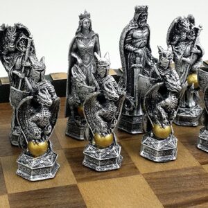 HPL King Arthur Camelot Knights Medieval Times Dragon Fantasy Chess Set W Castle Board 17"