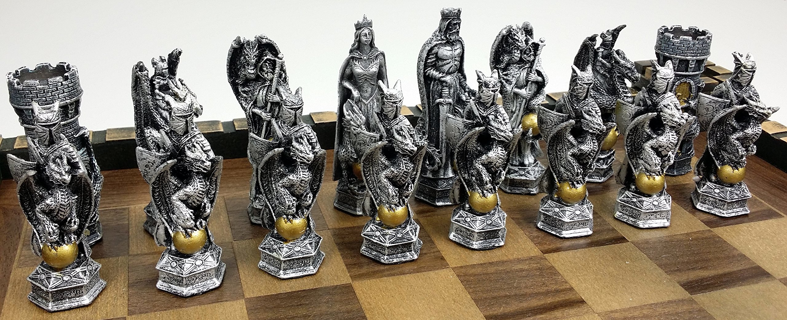 HPL King Arthur Camelot Knights Medieval Times Dragon Fantasy Chess Set W Castle Board 17"