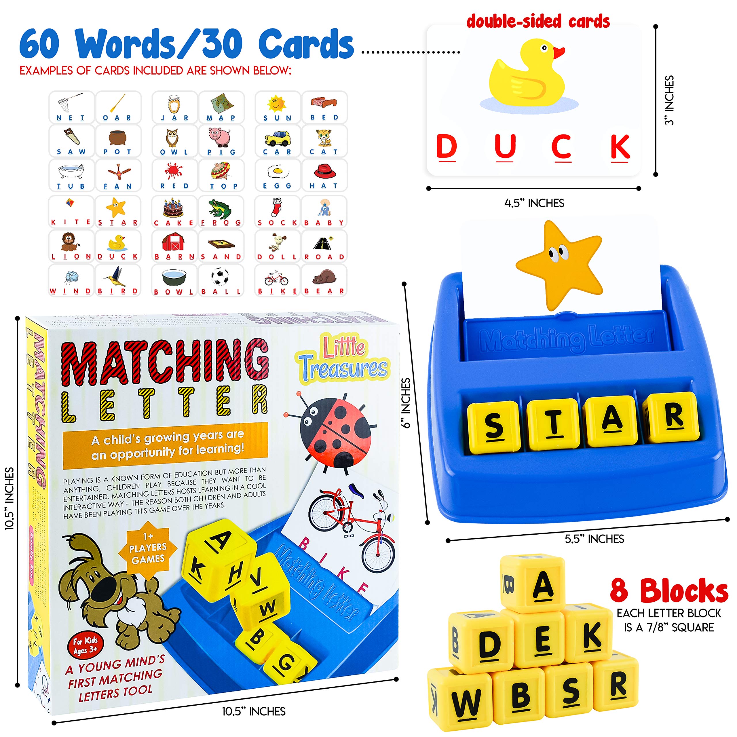 Little Treasures Matching Letter Game, Teaches Word Recognition, Spelling, and Increases Memory, 3 Years and Up