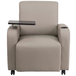 Flash Furniture George Gray LeatherSoft Guest Chair with Tablet Arm, Front Wheel Casters and Cup Holder