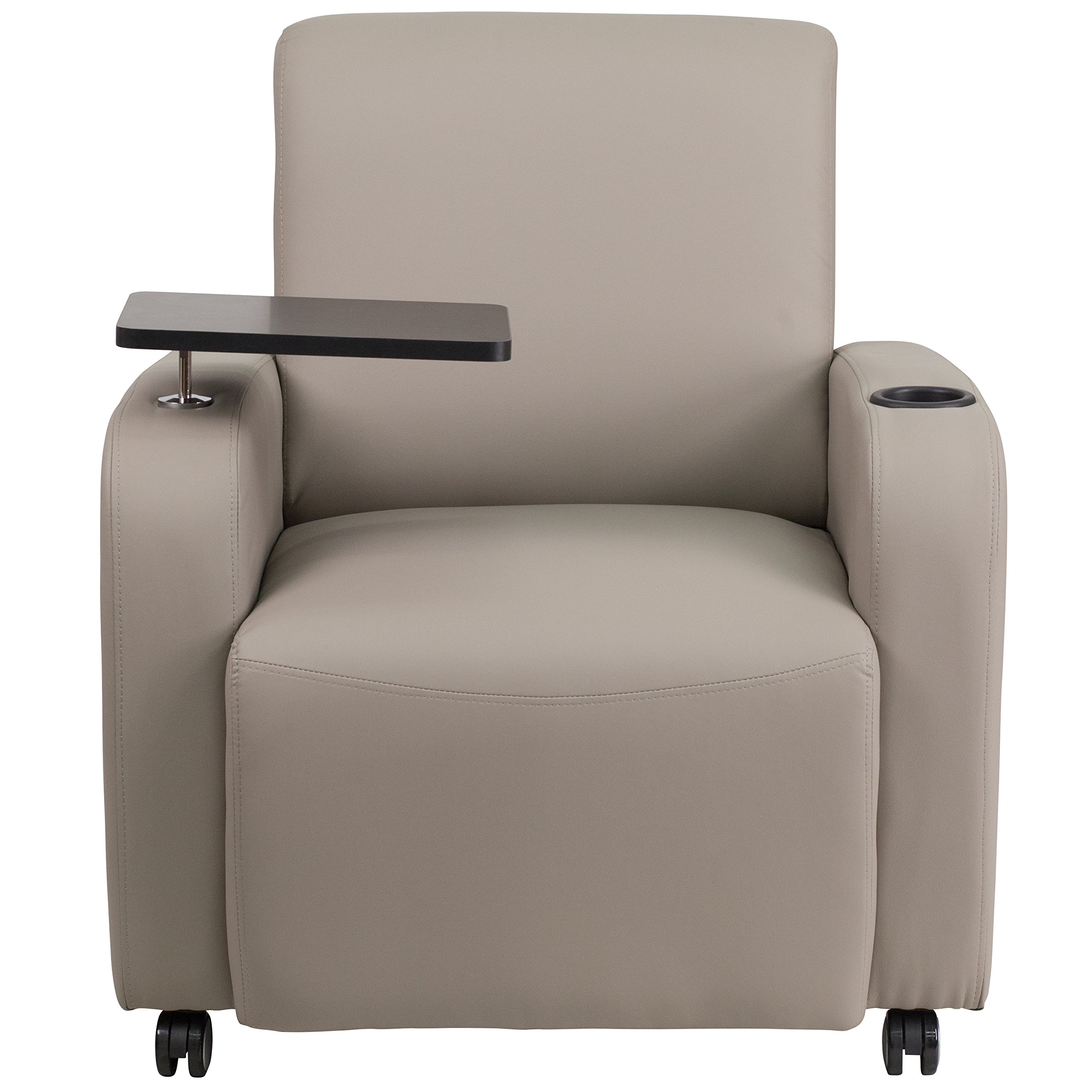 Flash Furniture George Gray LeatherSoft Guest Chair with Tablet Arm, Front Wheel Casters and Cup Holder