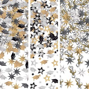 amscan graduation party caps and stars confetti decoration (pack of 1), black/silver/gold, 12 oz