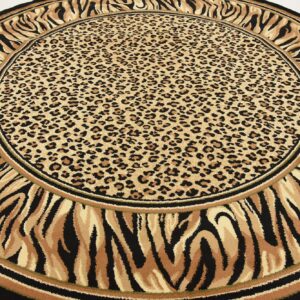 Unique Loom Wildlife Collection Animal Inspired with Cheetah Bordered Design Area Rug, 8 ft, Ivory/Black