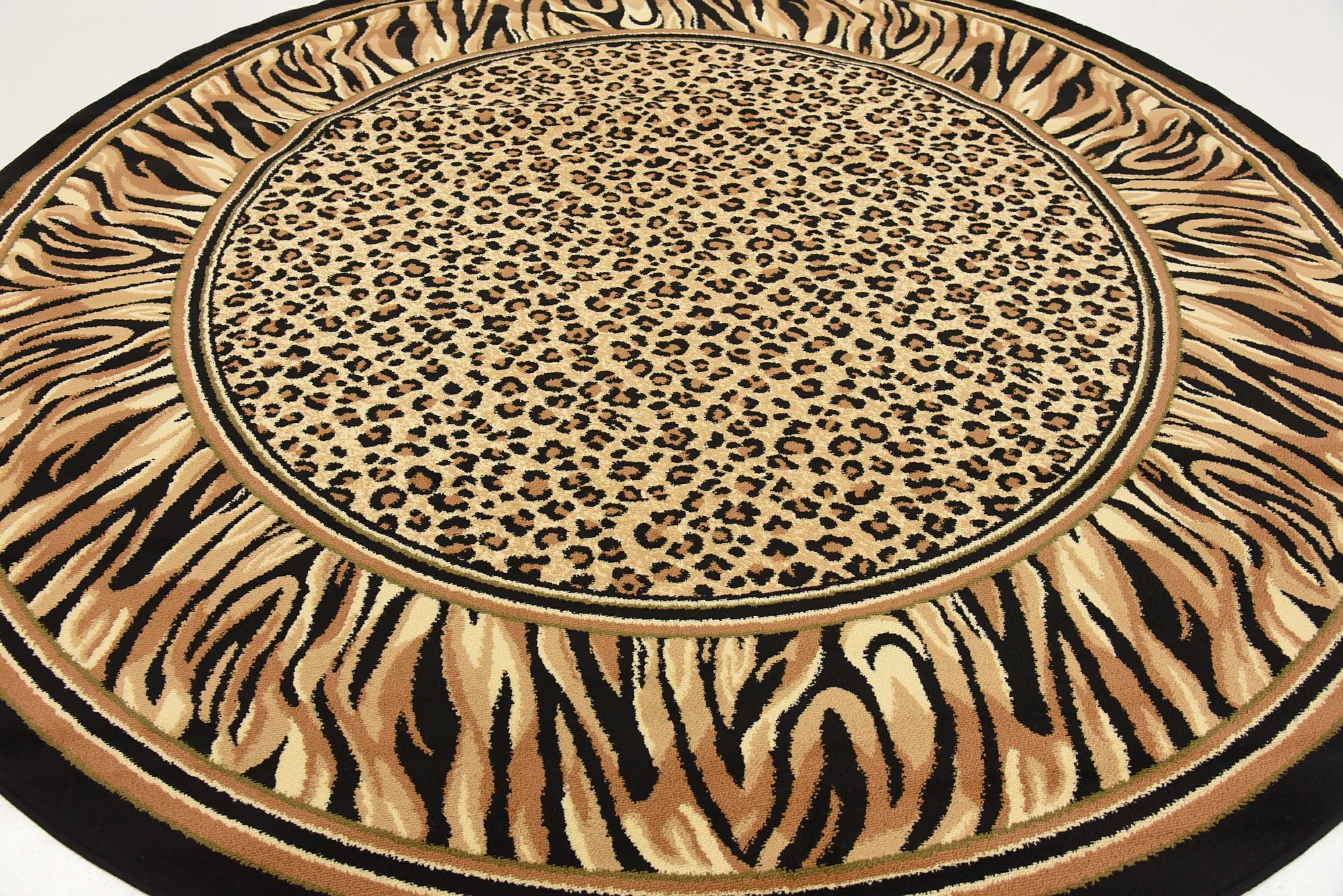 Unique Loom Wildlife Collection Animal Inspired with Cheetah Bordered Design Area Rug, 8 ft, Ivory/Black