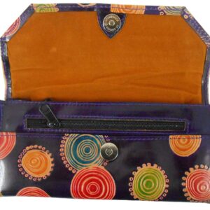 Circles Design Genuine 100% Pure leather Embossed Handmade Colorful Shantiniketan Hand Purse in Blue