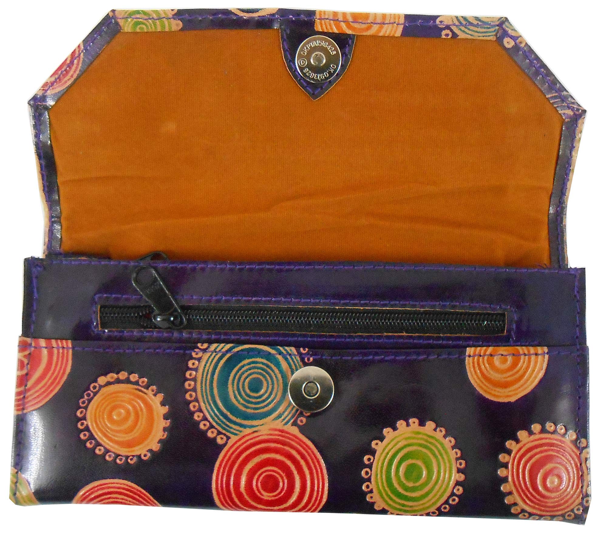 Circles Design Genuine 100% Pure leather Embossed Handmade Colorful Shantiniketan Hand Purse in Blue