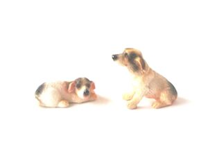 set of 2 miniature dogs (fairy garden accessory) 1.12 scale one is sitting one is laying down