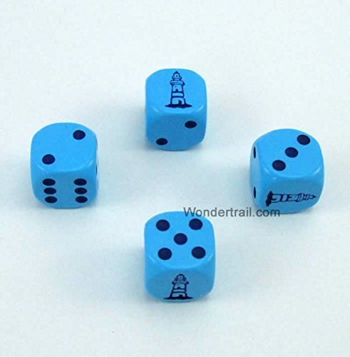 Wondertrail Lighthouse Dice D6 Blue Opaque with Black Pips 16mm (5/8in) Set of 4 Dice Koplow Game WKP11667E4