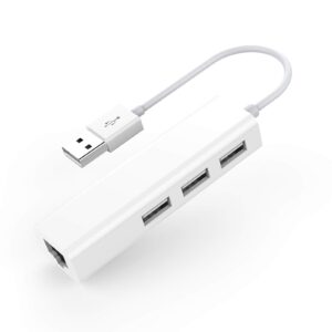 lention 3 usb ports hub with rj45 lan adapter laptop ethernet dock network extender compatible macbook air/pro (previous generation), chromebook, windows laptop, more (cb-usb-hub-whi)