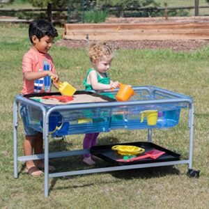 edxeducation Sand and Water Table Set - Water Sensory Table for Kids - 23”H - Tubular Steel Frame - Includes 2 Mini Tuff Trays and Plug - Indoor and Outdoor