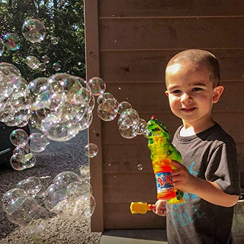 Haktoys Dinosaur Bubble Gun: Battery Operated Bubble Maker Toys for Toddlers Boys and Kids | Batteries and Refill Bottles Included