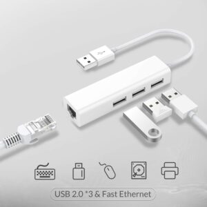 LENTION 3 USB Ports Hub with RJ45 LAN Adapter Laptop Ethernet Dock Network Extender Compatible MacBook Air/Pro (Previous Generation), Chromebook, Windows Laptop, More (CB-USB-HUB-WHI)