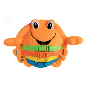 buckle toys - barney crab stuffed animal - montessori learning toy for toddlers - develop motor skills and problem solving - great car trip activities for kids