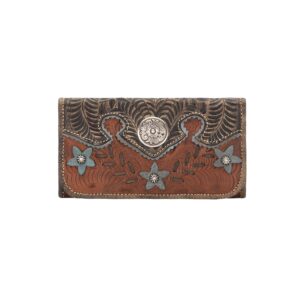 american west desert wildflower ladies' tri-fold leather wallet