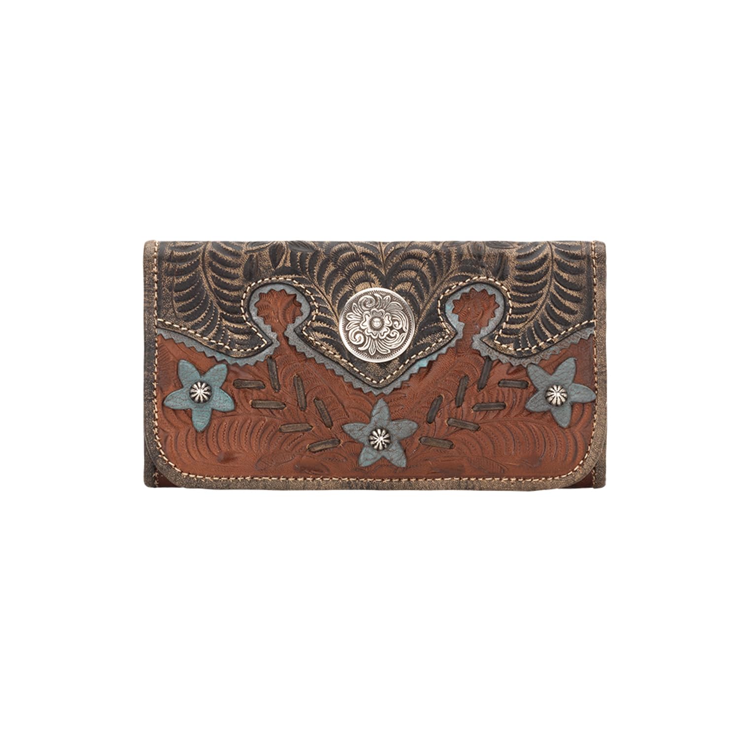 American West Desert Wildflower Ladies' Tri-Fold Leather Wallet