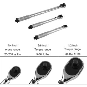 Torque Wrench Set of 3 1/4, 3/8, 1/2 Drive Click Type Snap Socket (3)