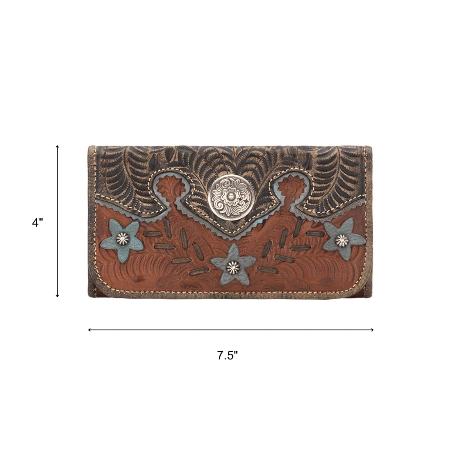 American West Desert Wildflower Ladies' Tri-Fold Leather Wallet