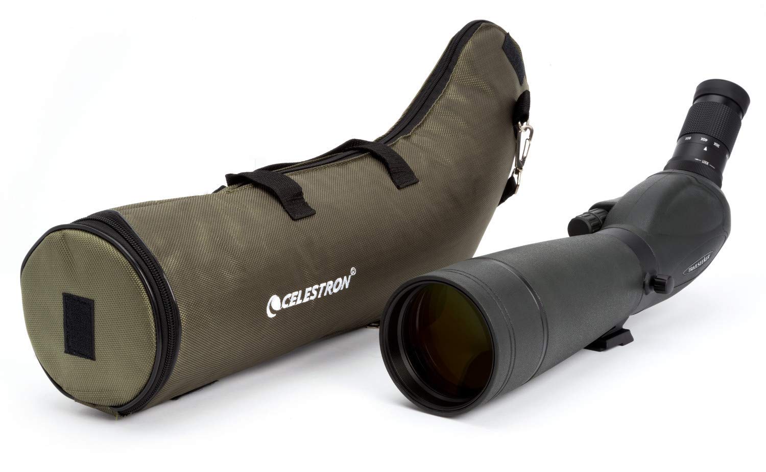 Celestron – TrailSeeker 80mm Angled Spotting Scope – Fully Multi-Coated XLT Optics – 20-60x Zoom Eyepiece – Waterproof & Fogproof – Rubber Armored