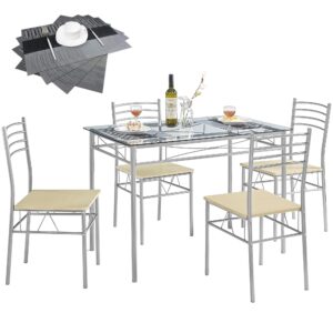 vecelo dining table with 4 chairs [4 placemats included-] silver x-large