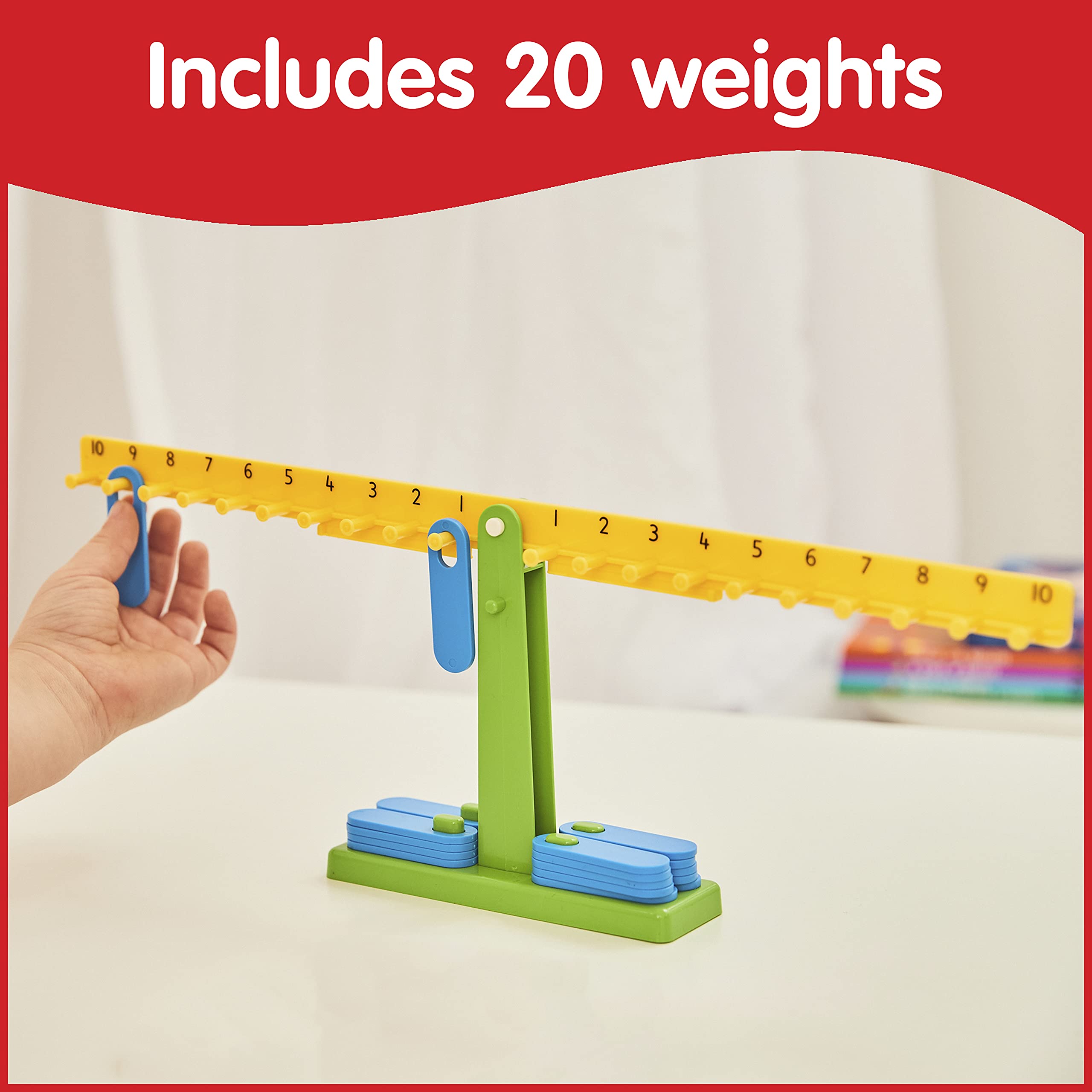 edxeducation Student Math Balance - In Home Learning Manipulative for Early Math and Number Concepts - Includes 20 Weights - Beginner Addition, Subtraction and Equations