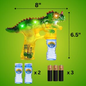 Haktoys Dinosaur Bubble Gun: Battery Operated Bubble Maker Toys for Toddlers Boys and Kids | Batteries and Refill Bottles Included