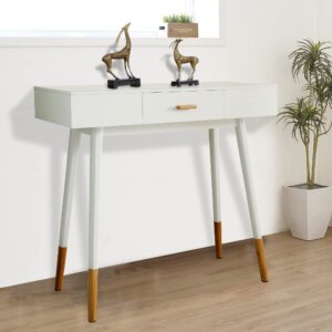 ehemco euro console sofa table for entryway with drawer and bamboo legs in white and dark oak, great for living room