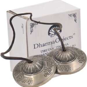 DharmaObjects Tibetan Premium Large Quality "Om Namah Shivaya" Tingsha Cymbals 3" With Pouch