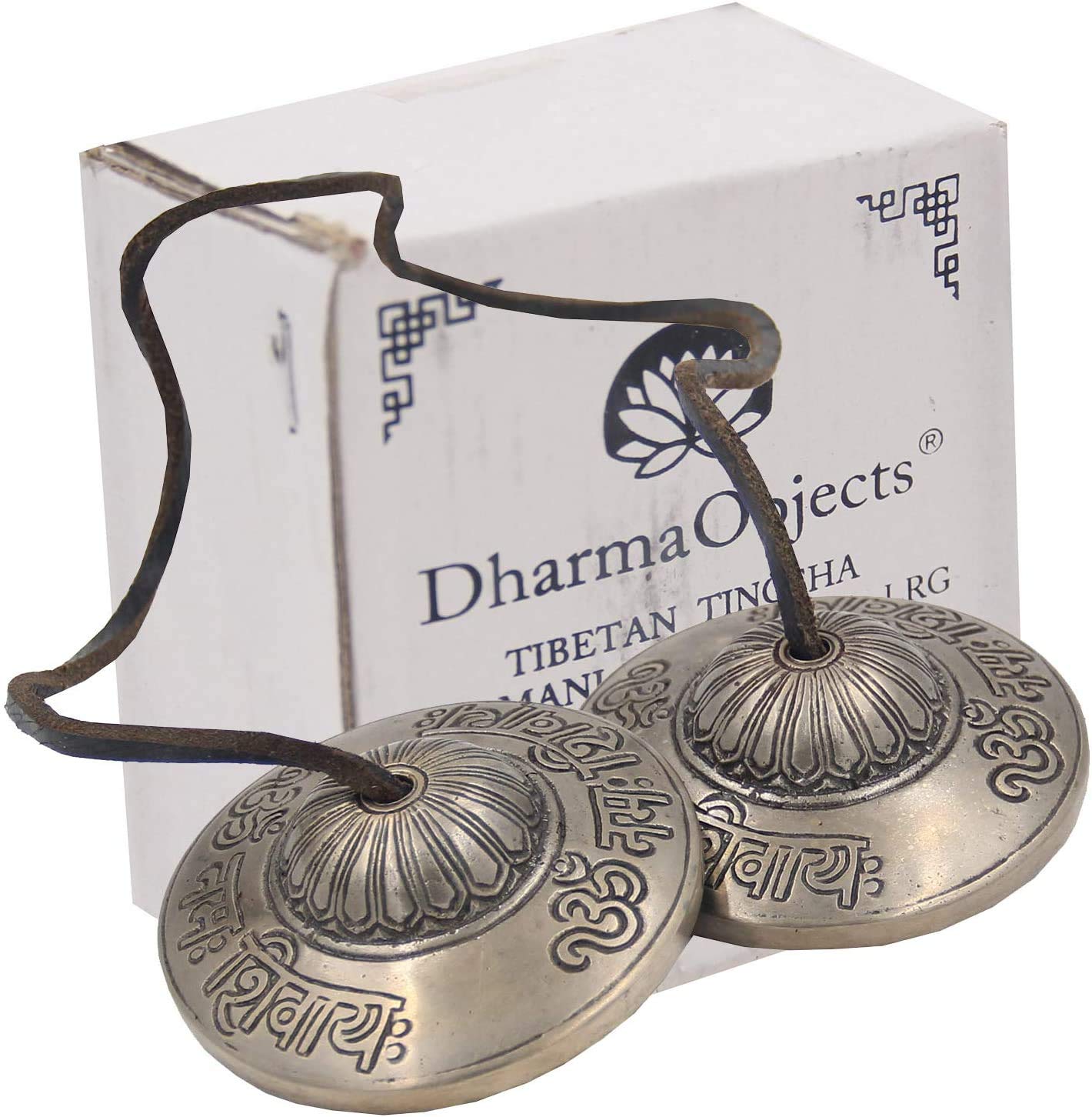 DharmaObjects Tibetan Premium Large Quality "Om Namah Shivaya" Tingsha Cymbals 3" With Pouch