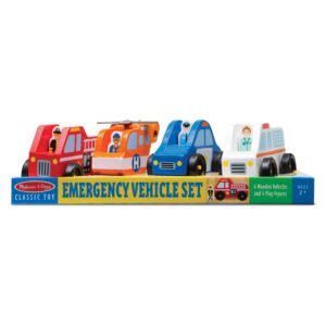 Melissa & Doug Emergency Vehicle Wooden Play Set With 4 Vehicles, 4 Play Figures