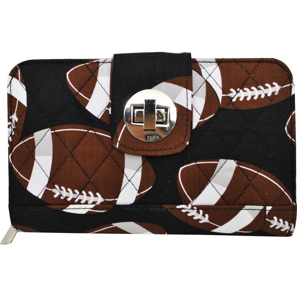 Football Print Quilted Twist Lock Wallet