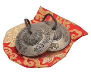 dharmaobjects tibetan premium large quality "om namah shivaya" tingsha cymbals 3" with pouch