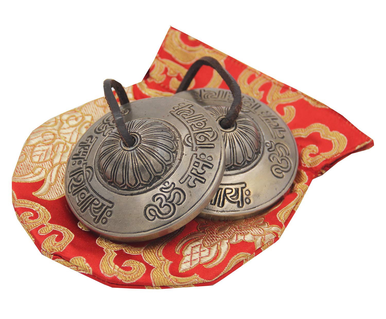 DharmaObjects Tibetan Premium Large Quality "Om Namah Shivaya" Tingsha Cymbals 3" With Pouch