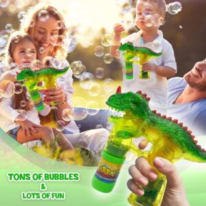 Haktoys Dinosaur Bubble Gun: Battery Operated Bubble Maker Toys for Toddlers Boys and Kids | Batteries and Refill Bottles Included