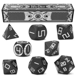 wiz dice masterwork series - sharp-edged metal dice set for tabletop rpg adventure games with a dice box - dnd dice set, suitable for dungeons and dragons and dice ga