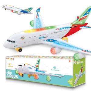 kidsthrill airplane toy with bump & go, flashing lights & sounds - for boys & girls age 3-12