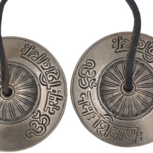 DharmaObjects Tibetan Premium Large Quality "Om Namah Shivaya" Tingsha Cymbals 3" With Pouch