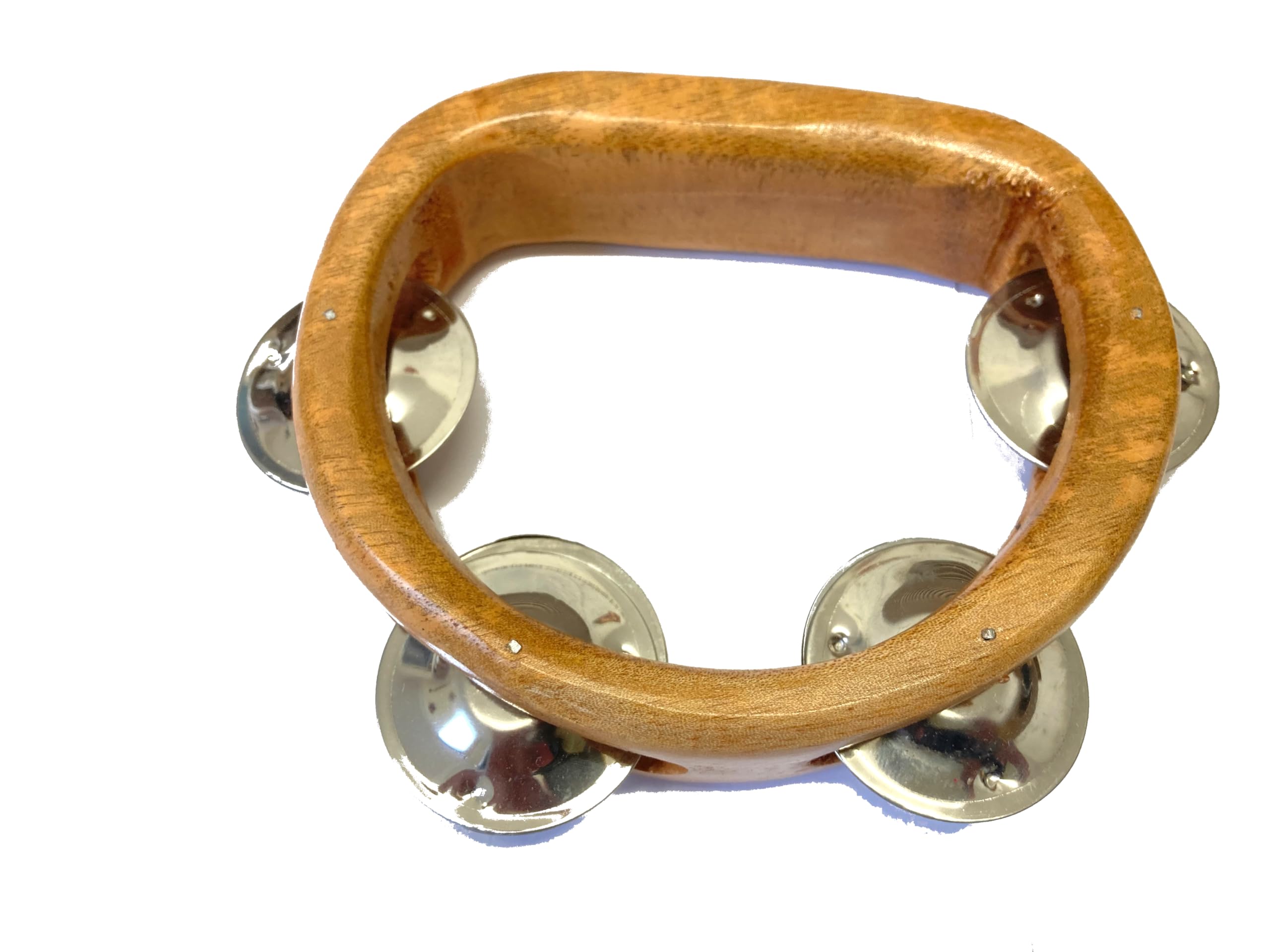 Wooden Half Moon Headless Tambourine/Shaker with 4 Jingles - Beautiful Sound, Fair Trade