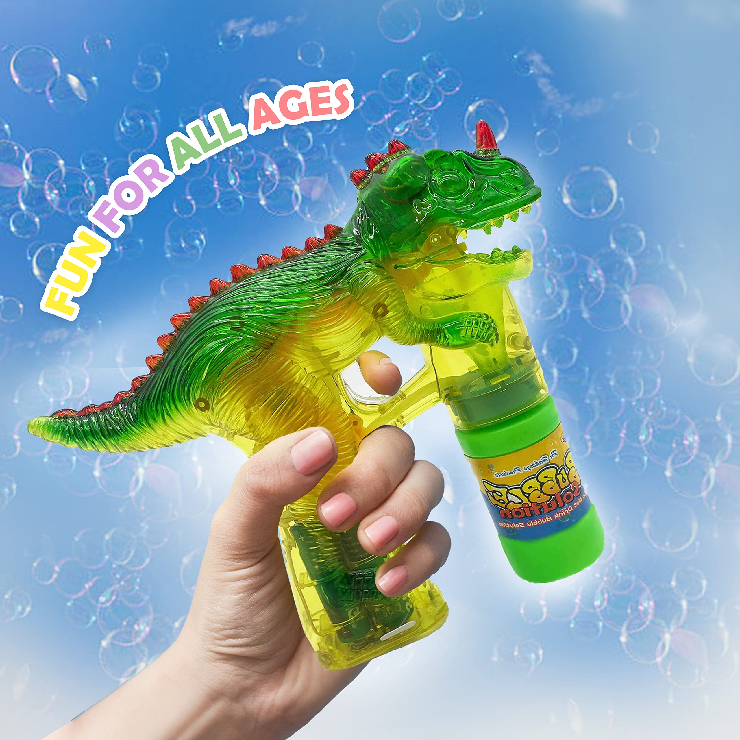 Haktoys Dinosaur Bubble Gun: Battery Operated Bubble Maker Toys for Toddlers Boys and Kids | Batteries and Refill Bottles Included