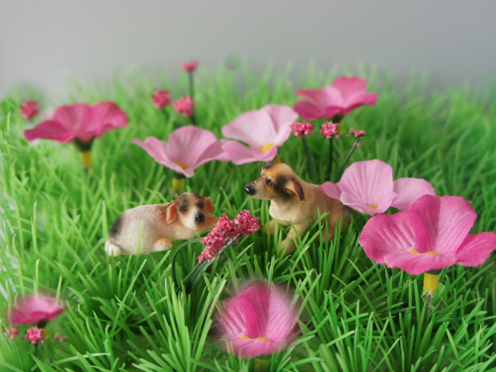 Set of 2 Miniature Dogs (Fairy Garden Accessory) 1.12 Scale One is Sitting One is Laying Down