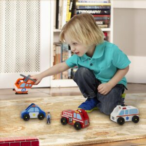 Melissa & Doug Emergency Vehicle Wooden Play Set With 4 Vehicles, 4 Play Figures