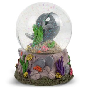 elanze designs manatees playing in ocean 100mm sturdy wind up music glitter water snow globe tabletop dresser nightstand figurine decoration plays tune somewhere in time