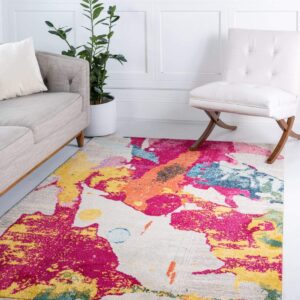 Unique Loom Estrella Collection Distressed, Colorful, Abstract, Modern Area Rug, Rectangular 7' 0" x 10' 0", Multi/Beige