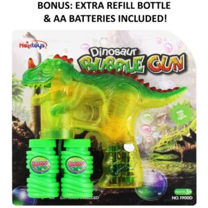 Haktoys Dinosaur Bubble Gun: Battery Operated Bubble Maker Toys for Toddlers Boys and Kids | Batteries and Refill Bottles Included