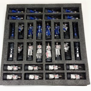 Medieval Times Crusades Warrior Chess Set Blue & White Maltese Cross with 16 1/2" Mossaic Color Board