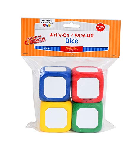 Learning Advantage Write-On Wipe-Off Dice - 2" - Set of 4 - Magnetic Dry Erase Dice