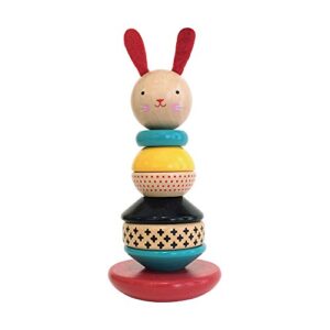 petit collage modern bunny wooden stacking toy – solid wooden stacking rings for kids, activity toys designed with safe materials – active toy for babies and toddlers 12+ months