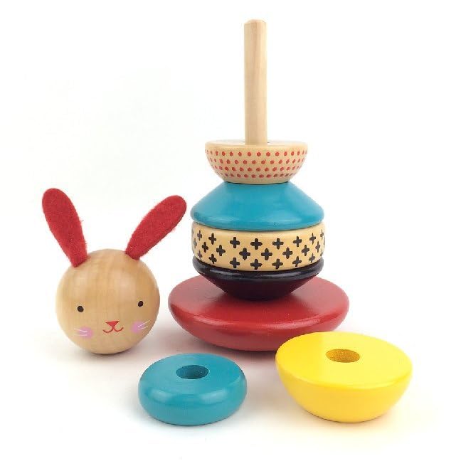 Petit Collage Modern Bunny Wooden Stacking Toy – Solid Wooden Stacking Rings for Kids, Activity Toys Designed with Safe Materials – Active Toy for Babies and Toddlers 12+ Months